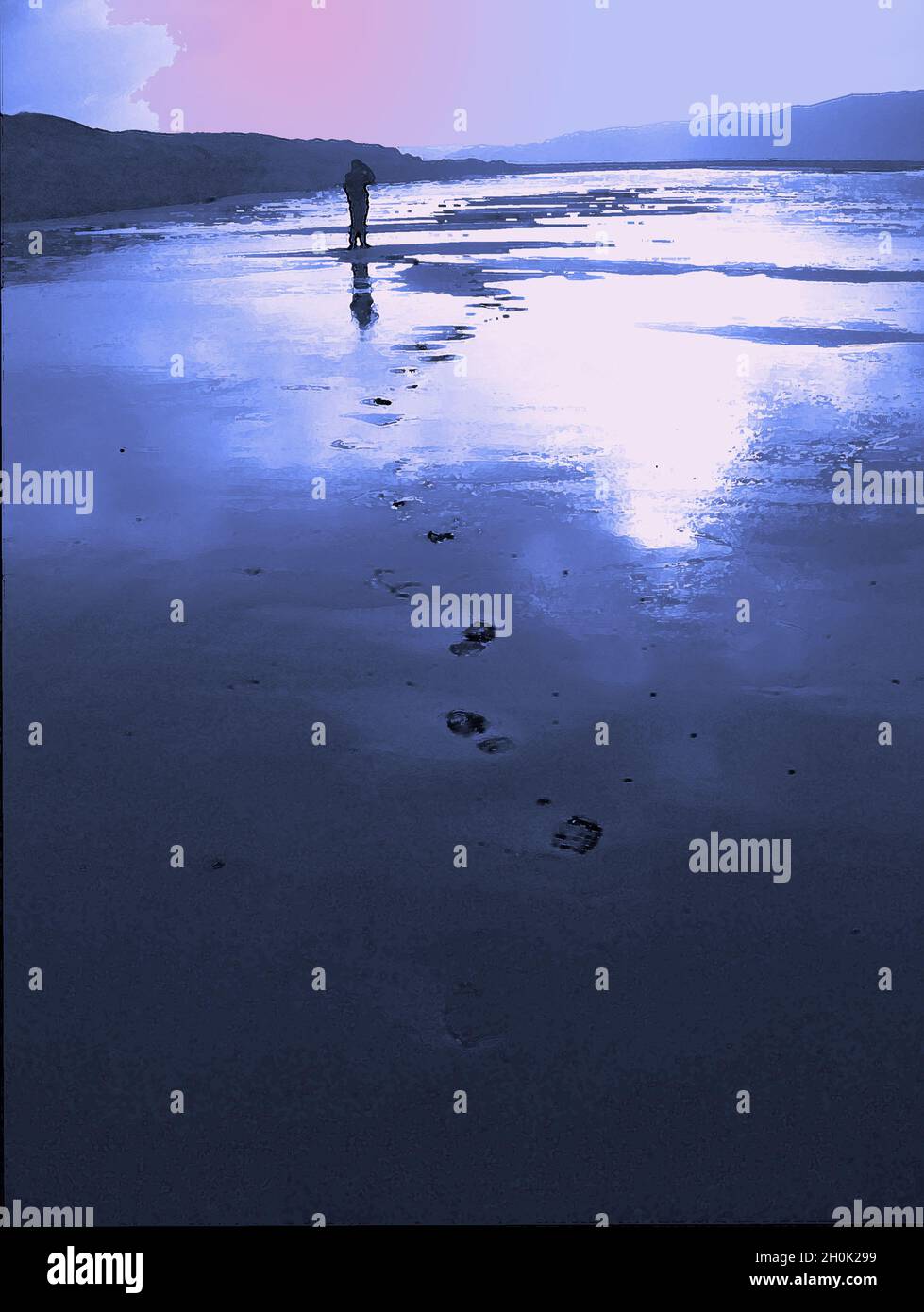 Digital art illustration of footprints in the sand leading towards a ...