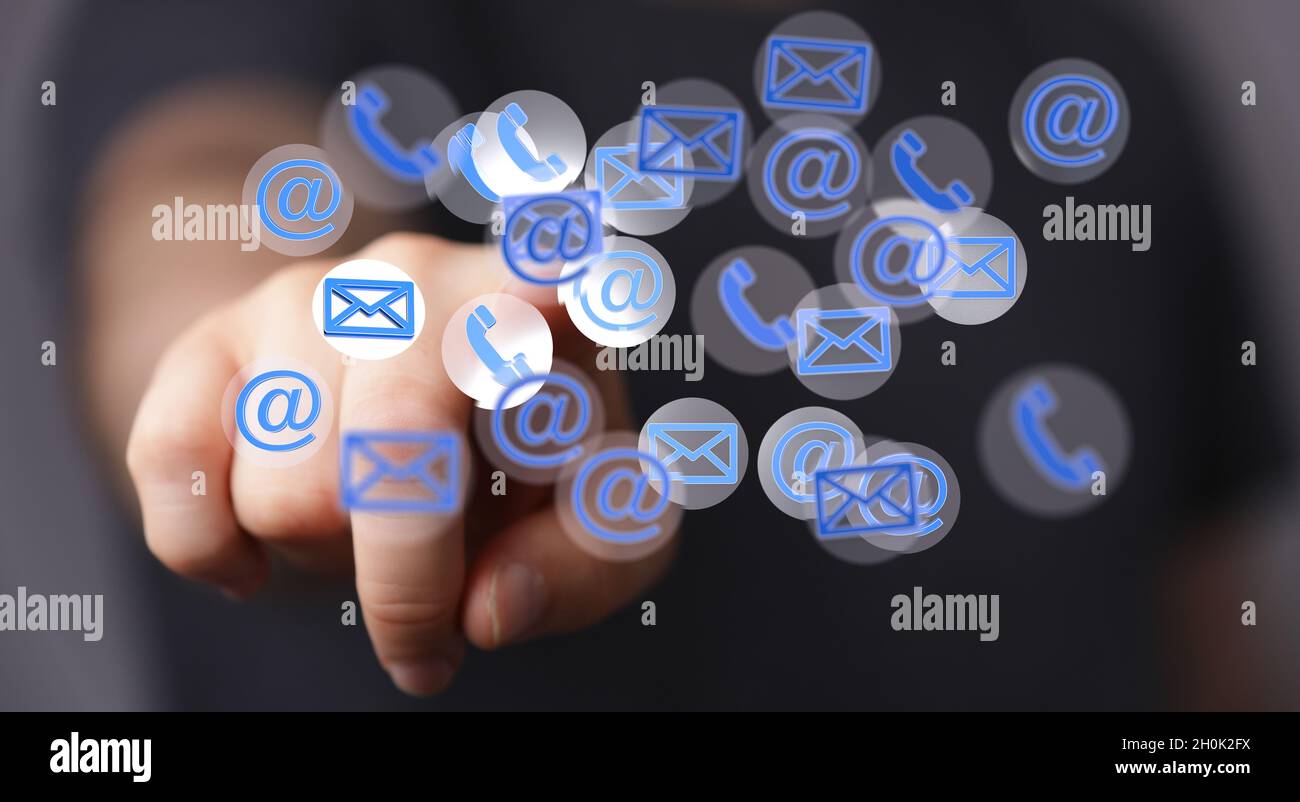 3D render of an email symbol and Network Communications with a blurry ...