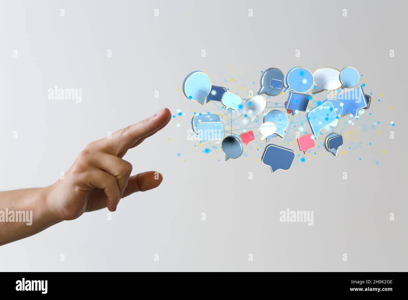 3D render of an email symbol and Network Communications with a blurry ...