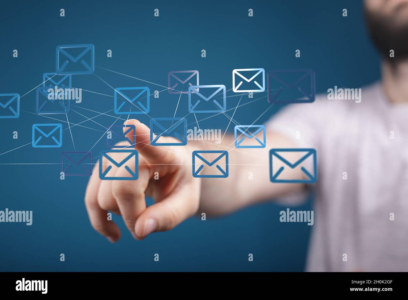 3D render of an email symbol and Network Communications with a blurry ...