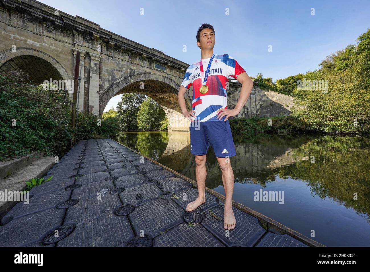 Modern Pentathlete Joe Choong poses for a picture with his Olympic Gold ...