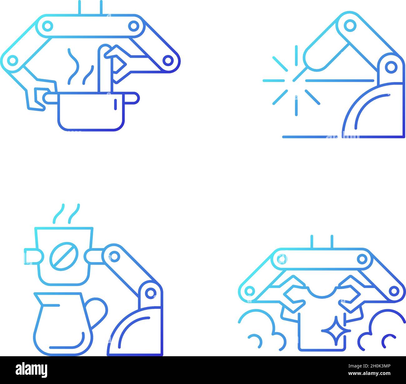 Automated mechanical devices gradient linear vector icons set Stock ...