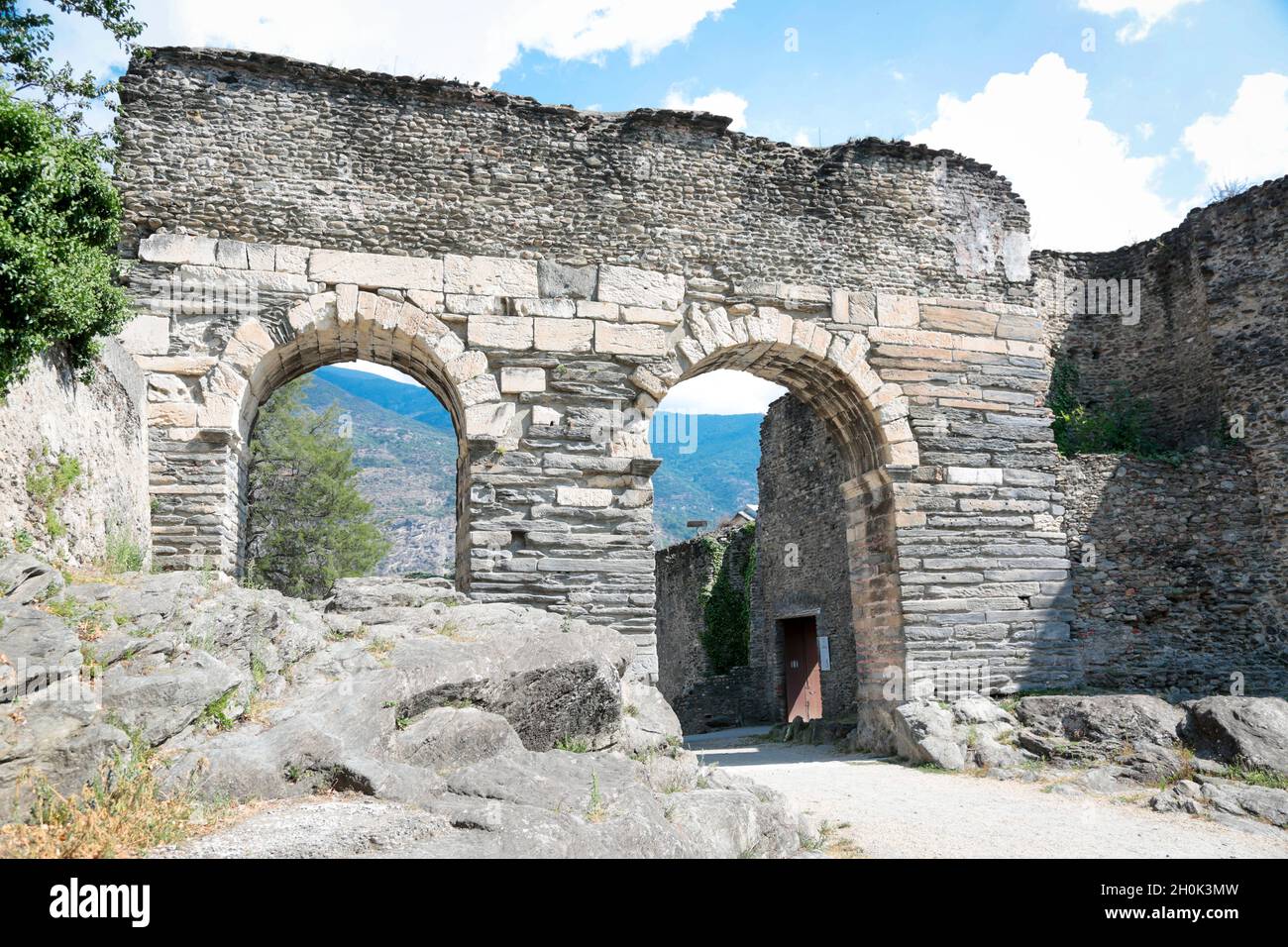 Susa, Segusium, with its historical arc of Augustus and roman ruins, in ...