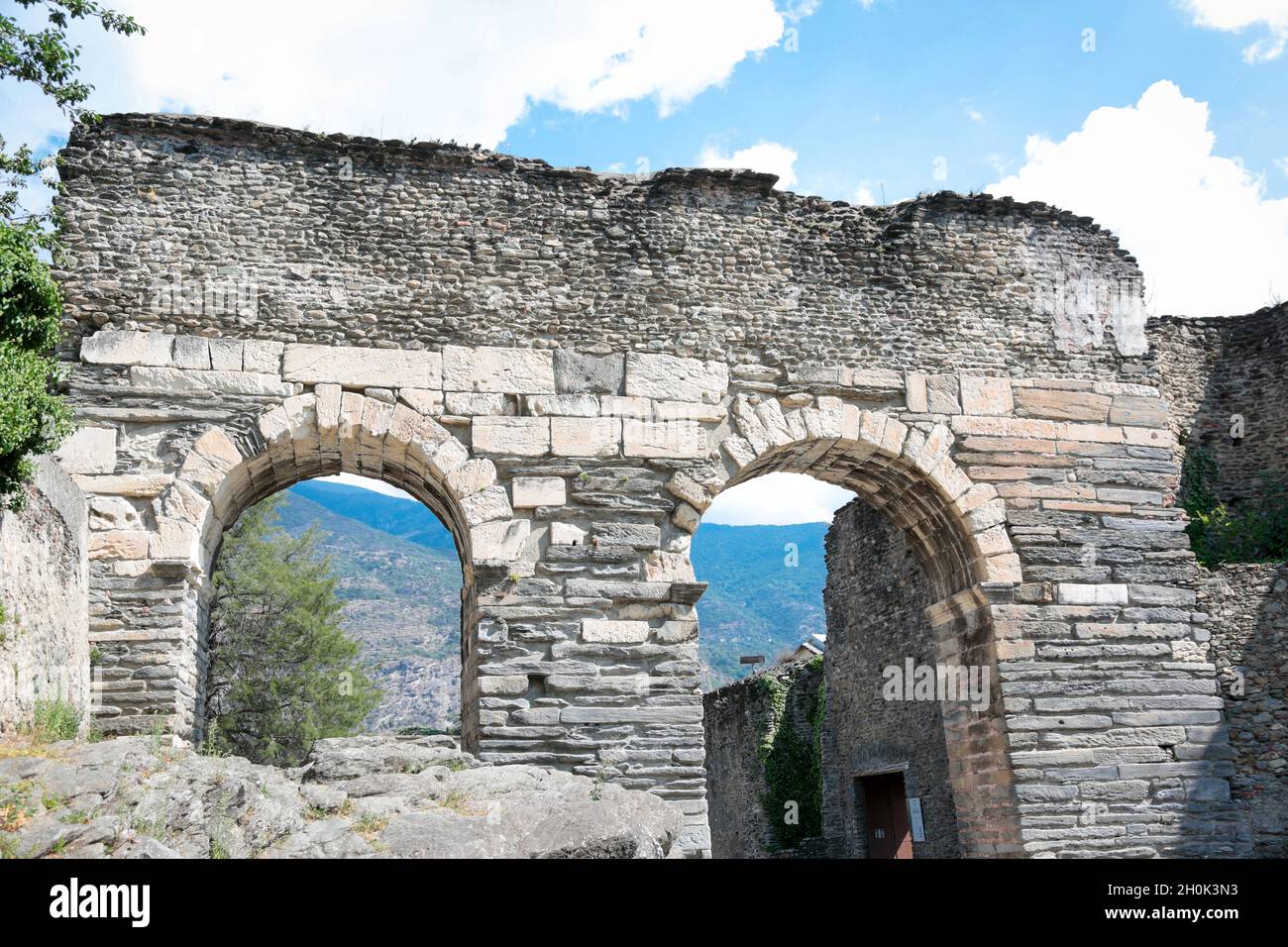 Susa, Segusium, with its historical arc of Augustus and roman ruins, in ...