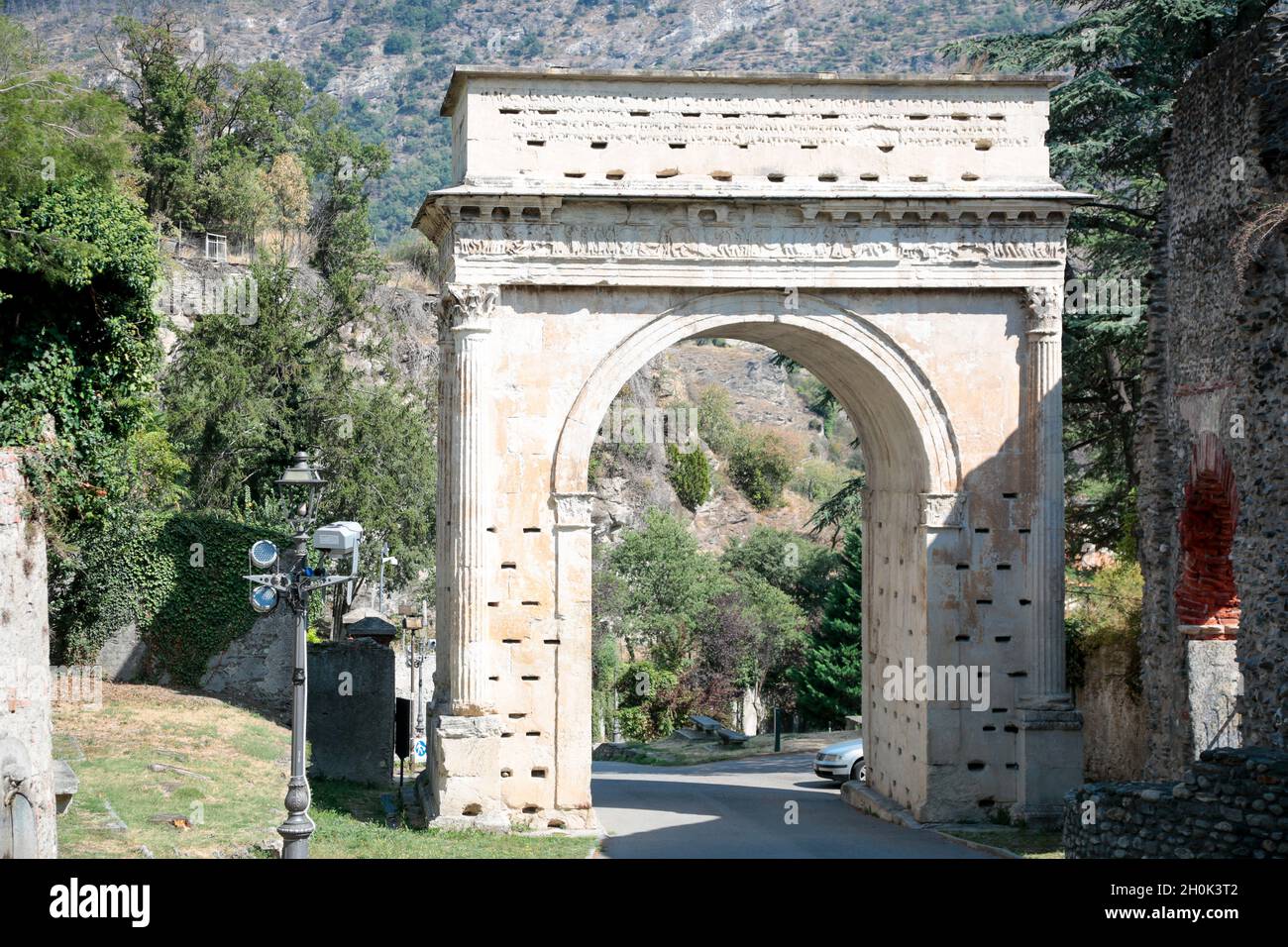 Susa, Segusium, with its historical arc of Augustus and roman ruins, in ...