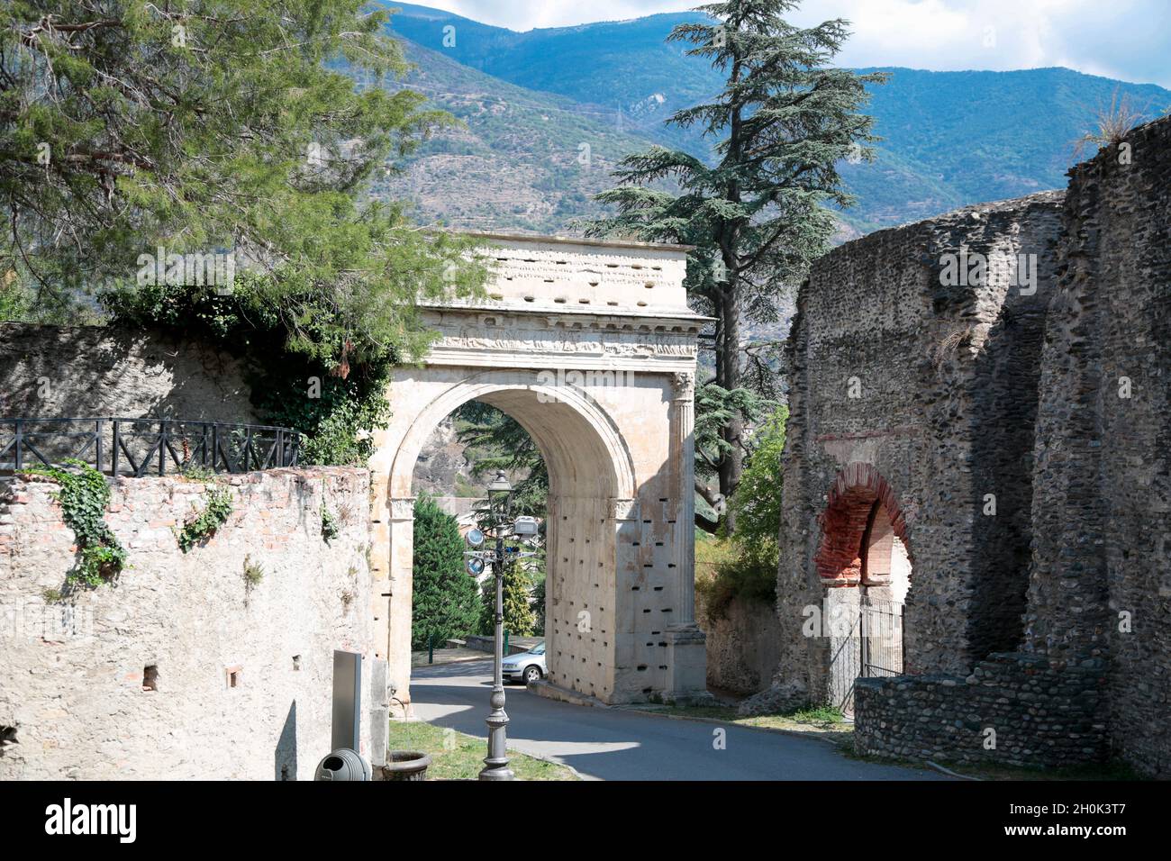 Susa, Segusium, with its historical arc of Augustus and roman ruins, in ...