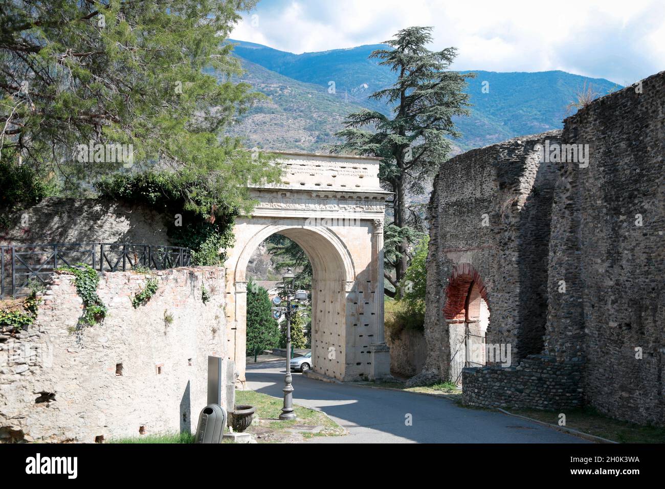 Susa, Segusium, with its historical arc of Augustus and roman ruins, in ...