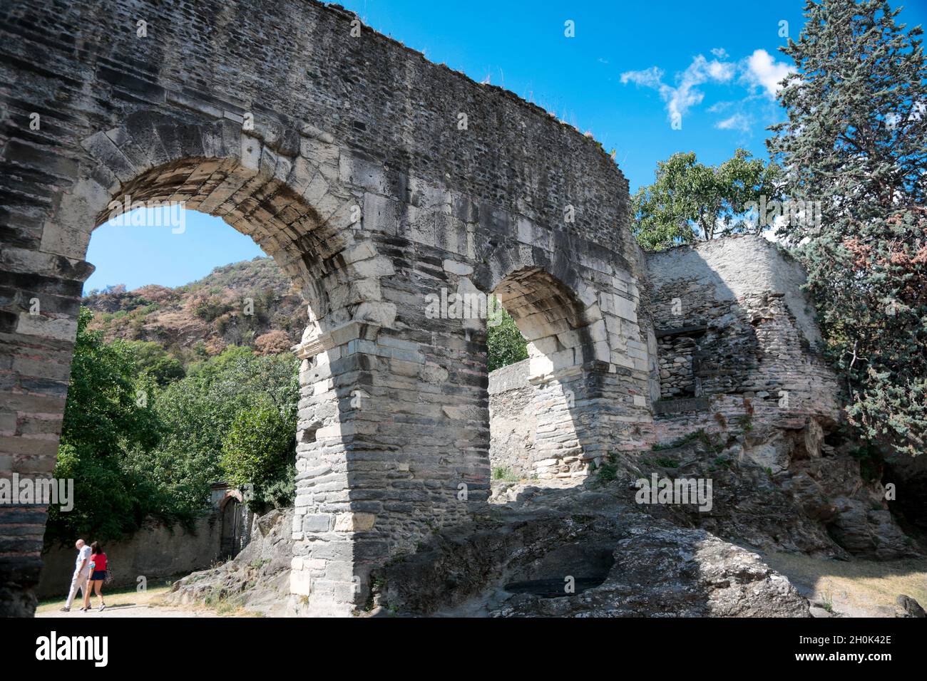 Susa, Segusium, with its historical arc of Augustus and roman ruins, in ...