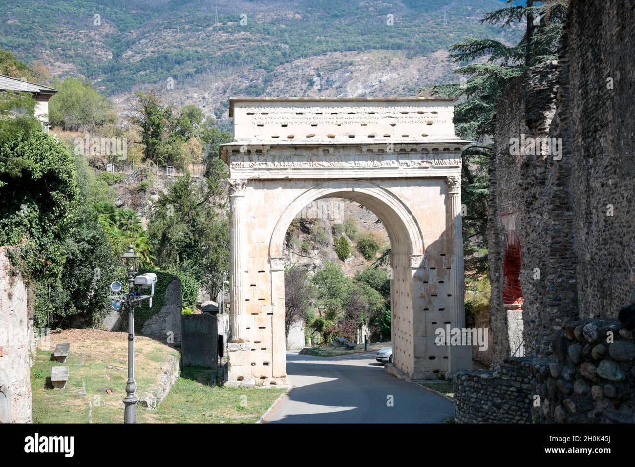 Susa, Segusium, with its historical arc of Augustus and roman ruins, in ...