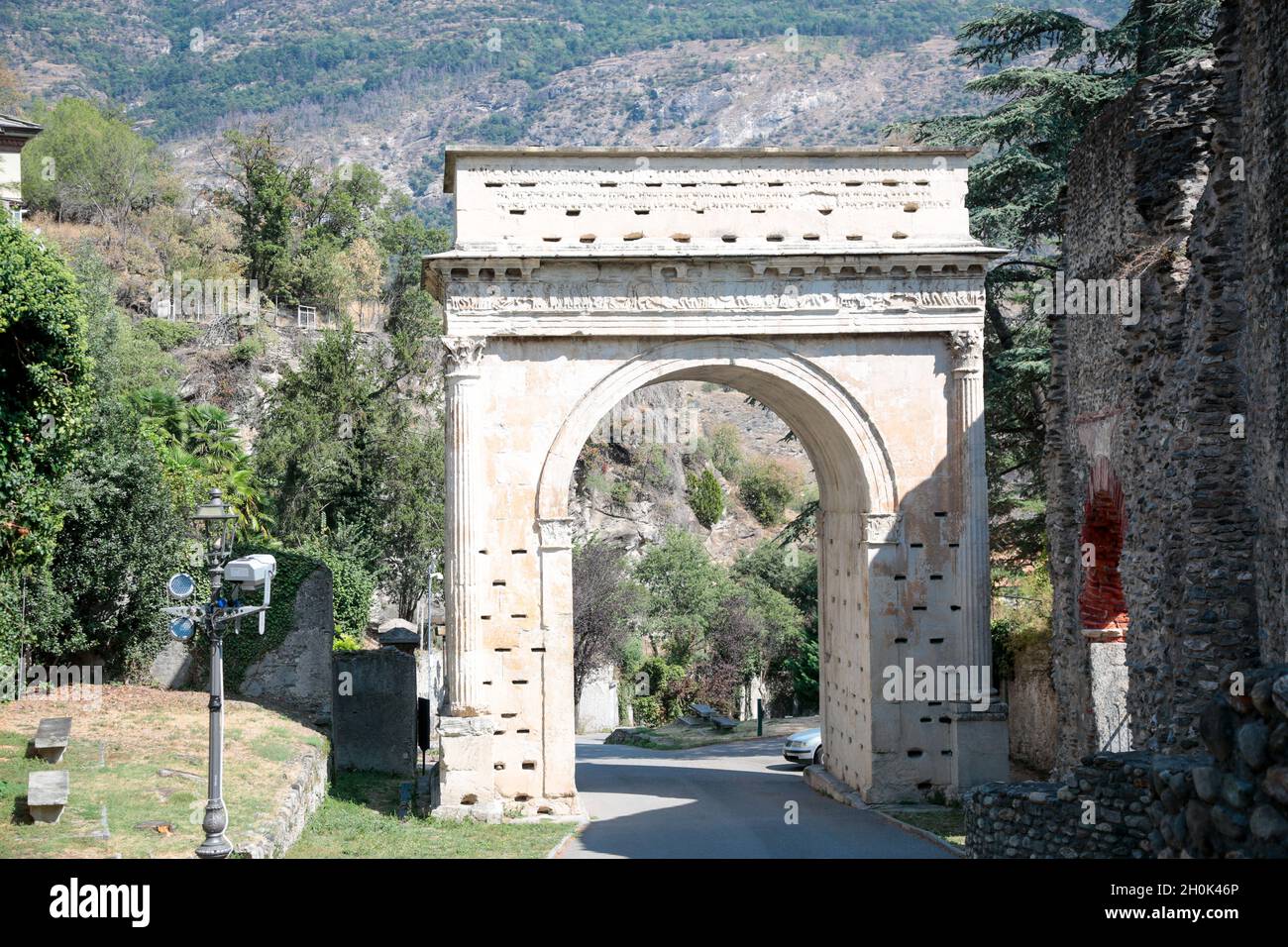 Susa, Segusium, with its historical arc of Augustus and roman ruins, in ...