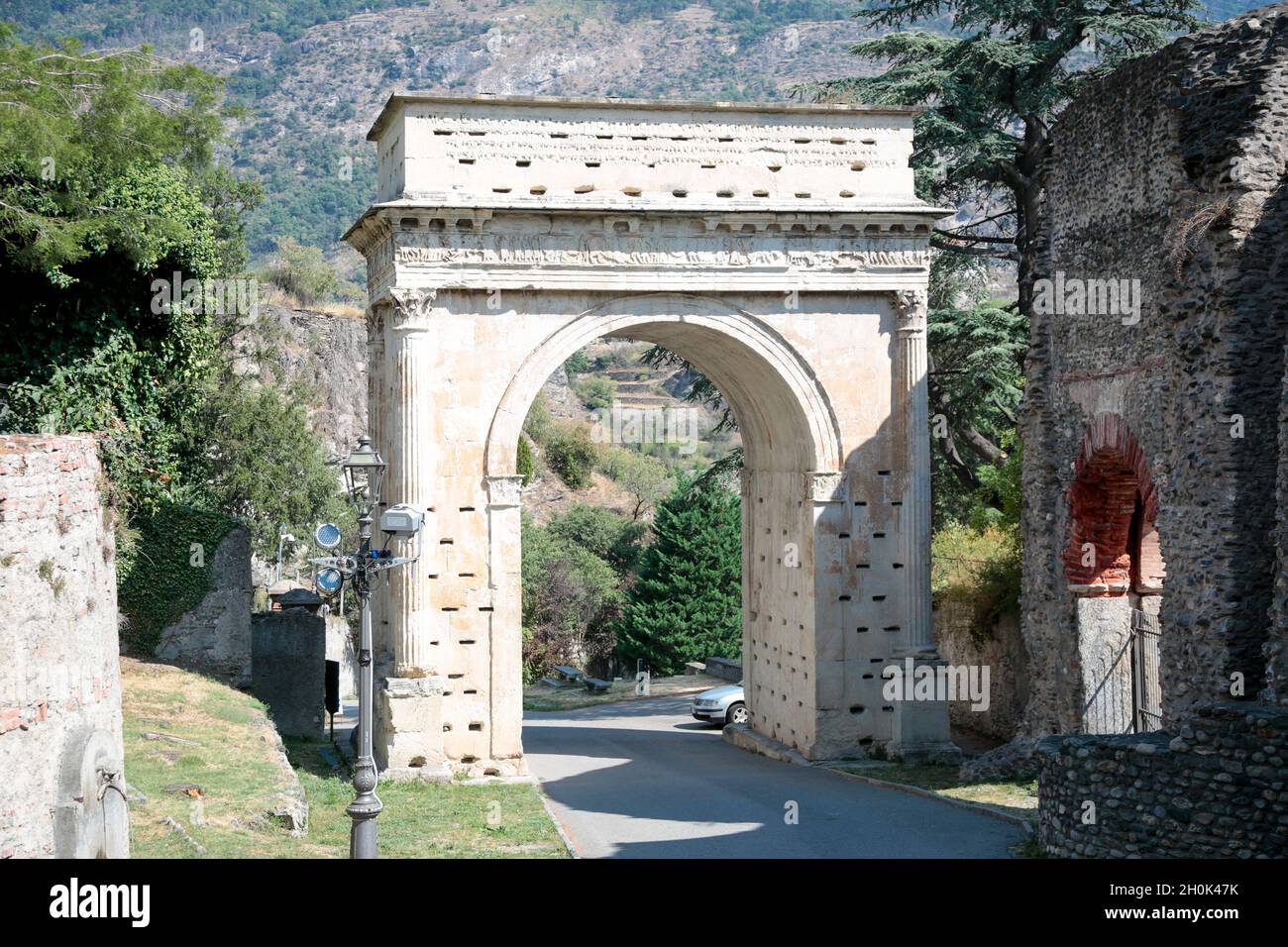 Susa, Segusium, with its historical arc of Augustus and roman ruins, in ...