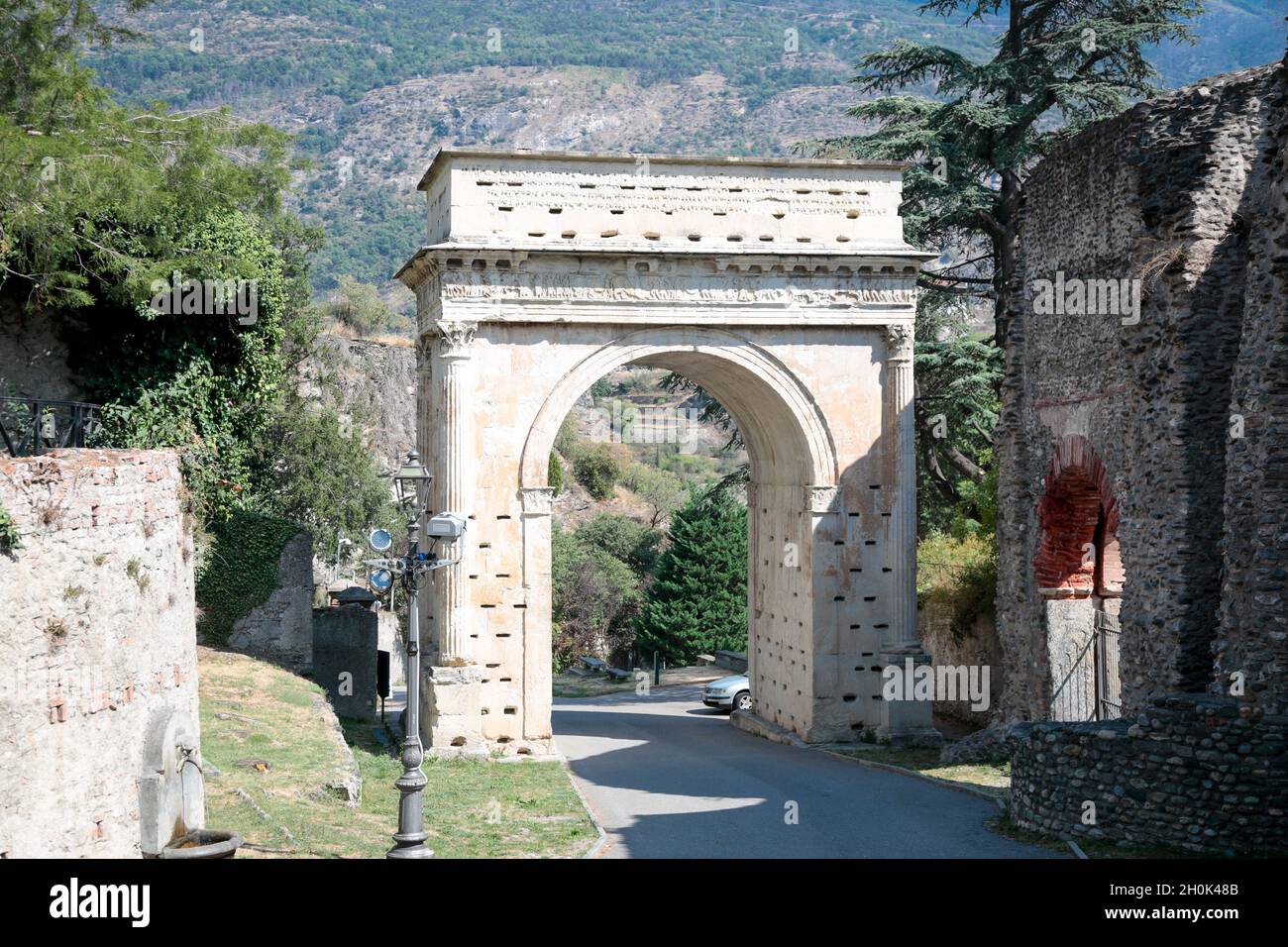 Susa, Segusium, with its historical arc of Augustus and roman ruins, in ...