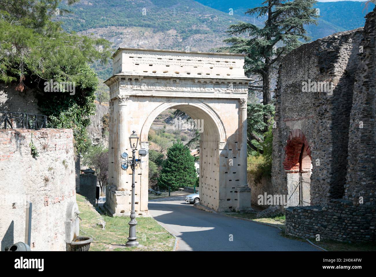 Susa, Segusium, with its historical arc of Augustus and roman ruins, in ...