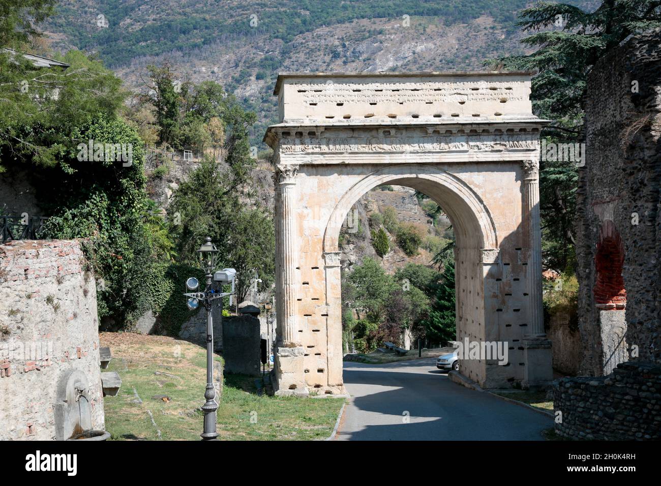 Susa, Segusium, with its historical arc of Augustus and roman ruins, in ...