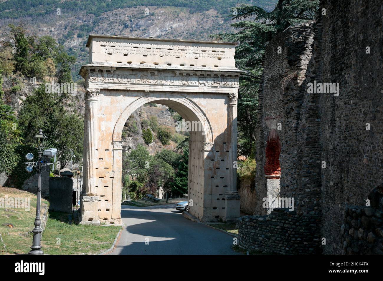 Susa, Segusium, with its historical arc of Augustus and roman ruins, in ...