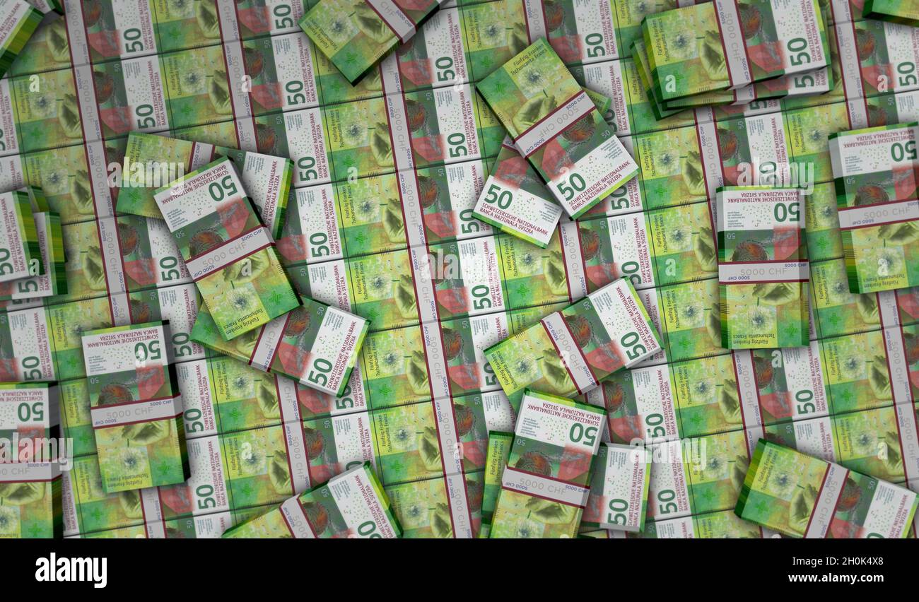 Swiss Franc money pack 3d illustration. CHF banknote bundle stacks ...