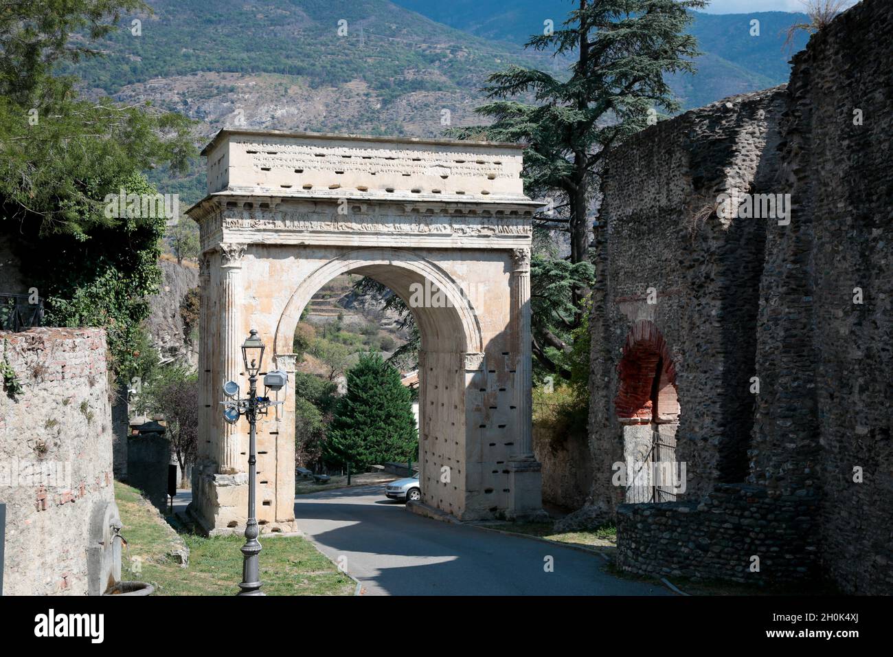 Susa, Segusium, with its historical arc of Augustus and roman ruins, in ...