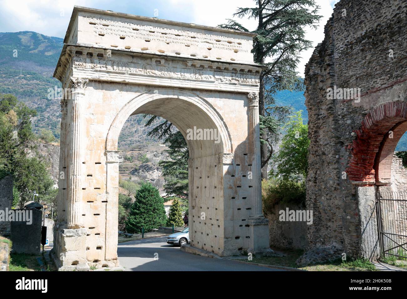 Susa, Segusium, with its historical arc of Augustus and roman ruins, in ...