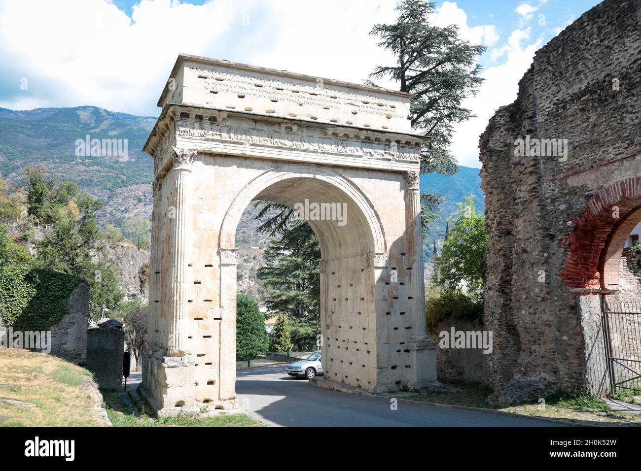 Susa, Segusium, with its historical arc of Augustus and roman ruins, in ...
