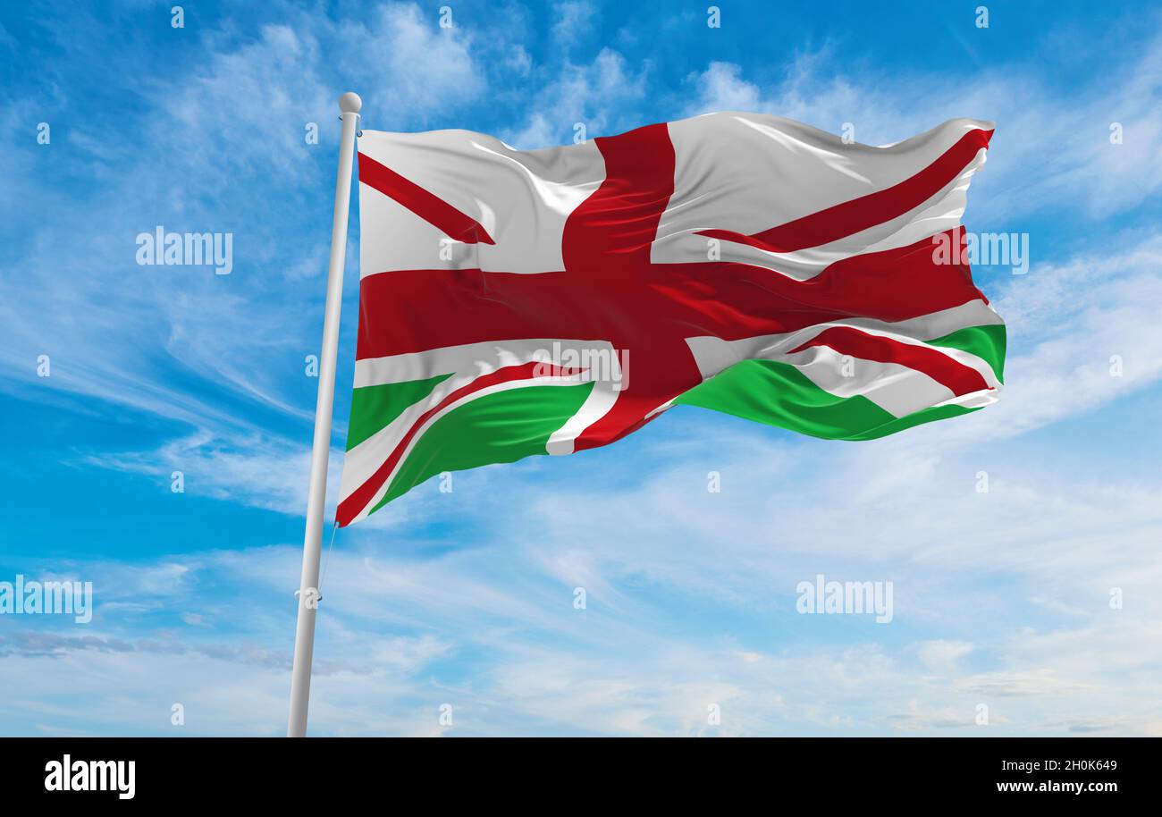 United Kingdom without Scotland flag at cloudy sky background on sunset ...