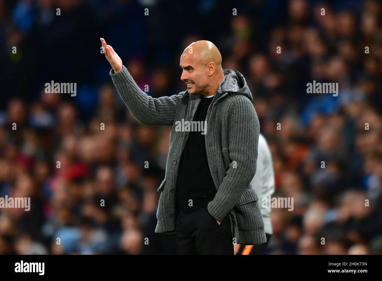 Manchester City manager Pep Guardiola gestures on the touchline Stock ...