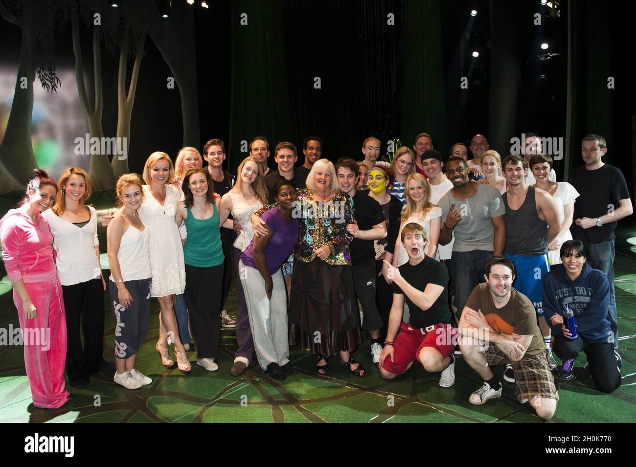 The Cast of Shrek The Musical on stage with Jean Martyn (Britain's Got ...