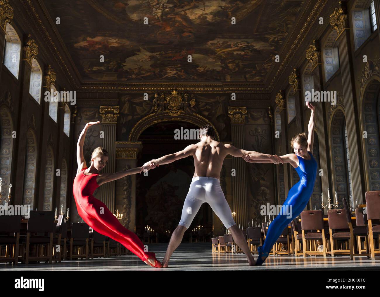 English National Ballet dancers Ruth Brill (Red), Nathan Young (White ...