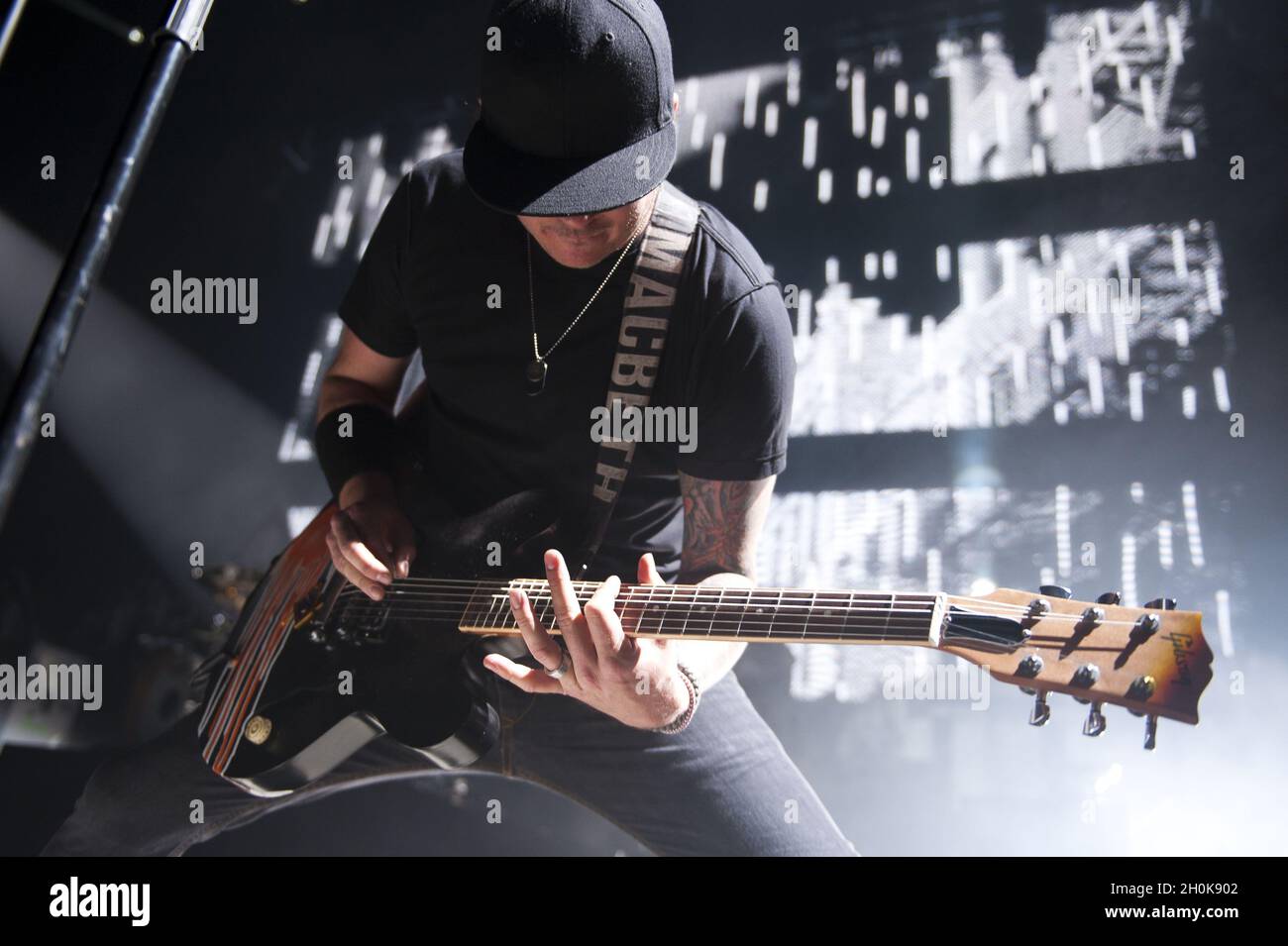 Tom DeLonge of Blink 182 performs on stage at the O2 Arena, London ...