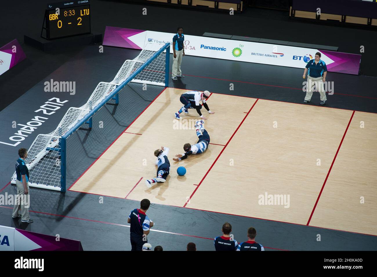 Team GB Goalball players compete during the London Paralympics 2012 ...