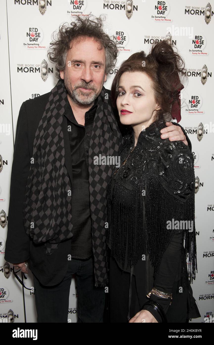 Tim Burton and Helena Bonham Carter attend The Book of Mormon Red Nose ...