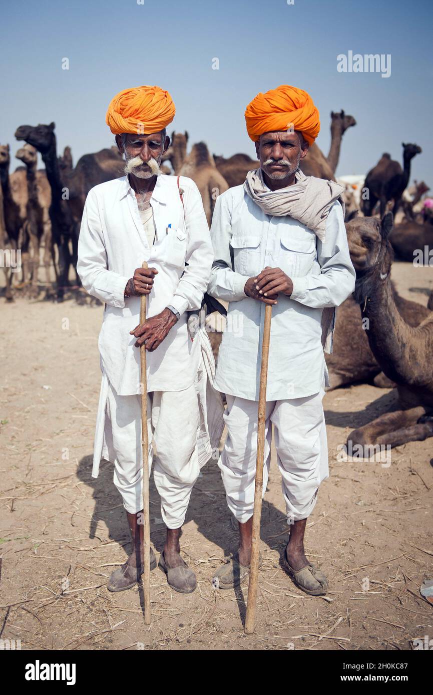 Two Camel herders at the Pushkar Camel Festival, Pushkar, India Stock Photo - Alamy