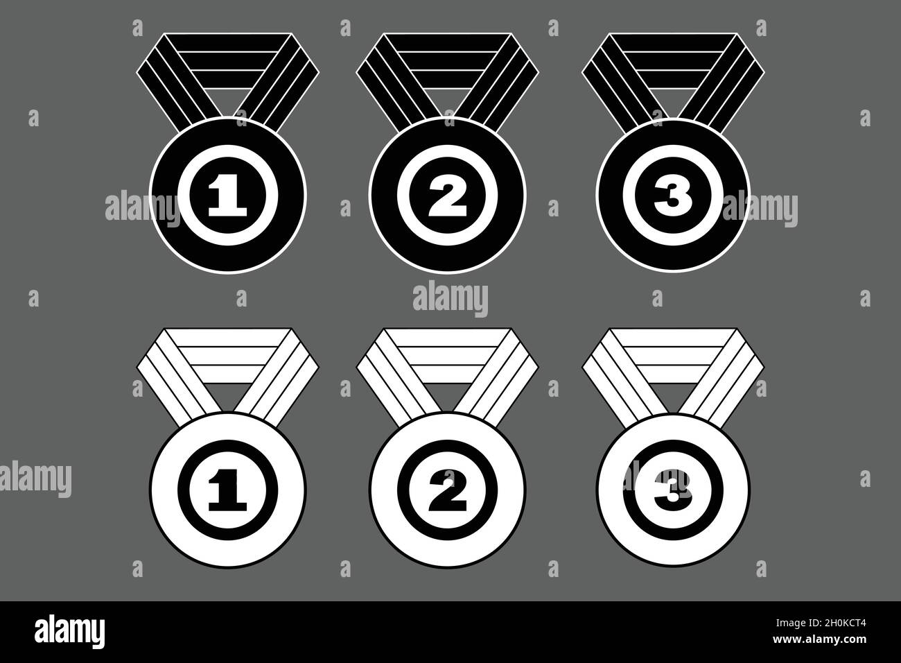 Medals gold, silver, bronze black white outline Stock Vector Image ...