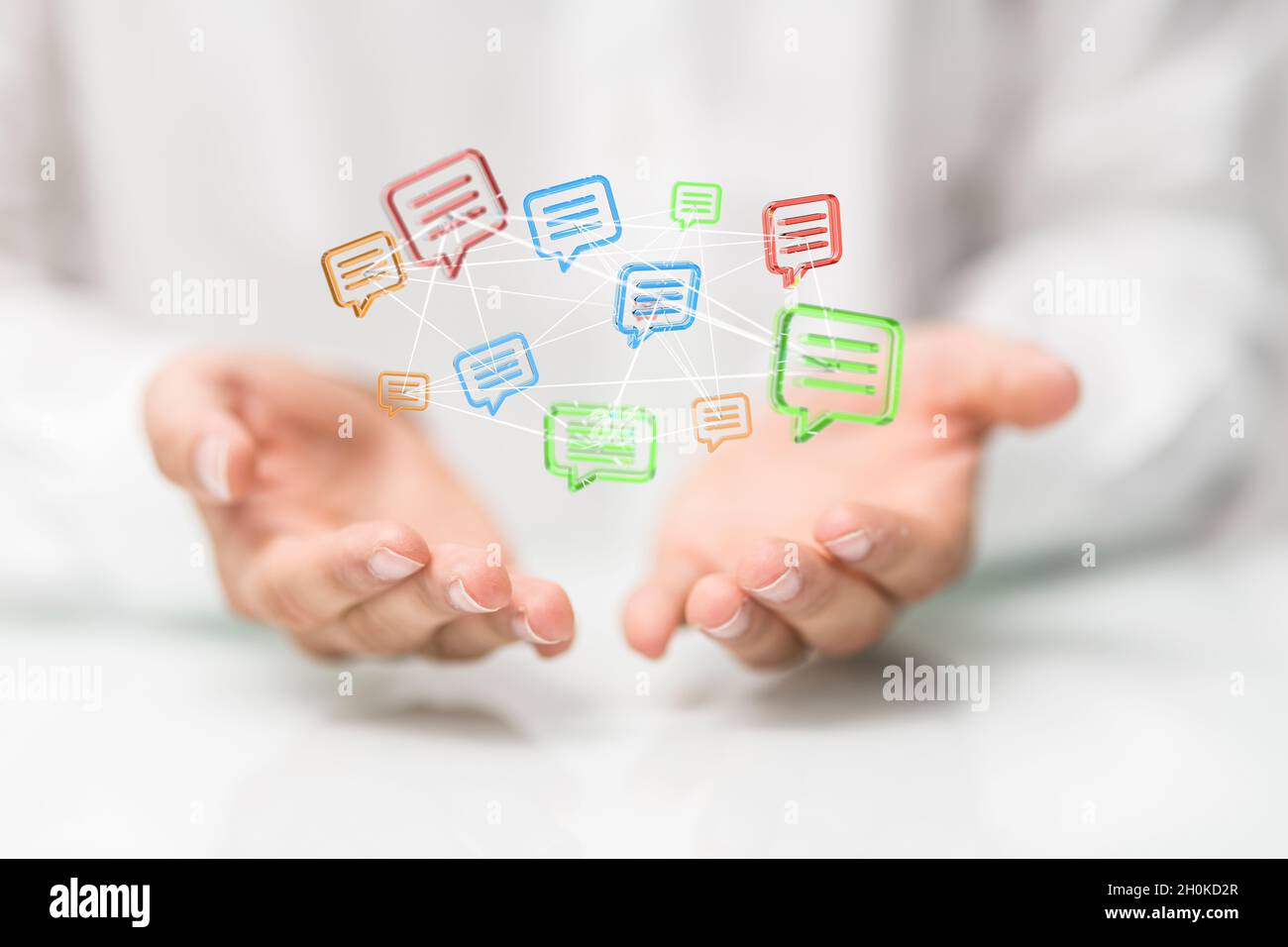 3D rendering of colorful email inbox icons floating on a businessman's ...