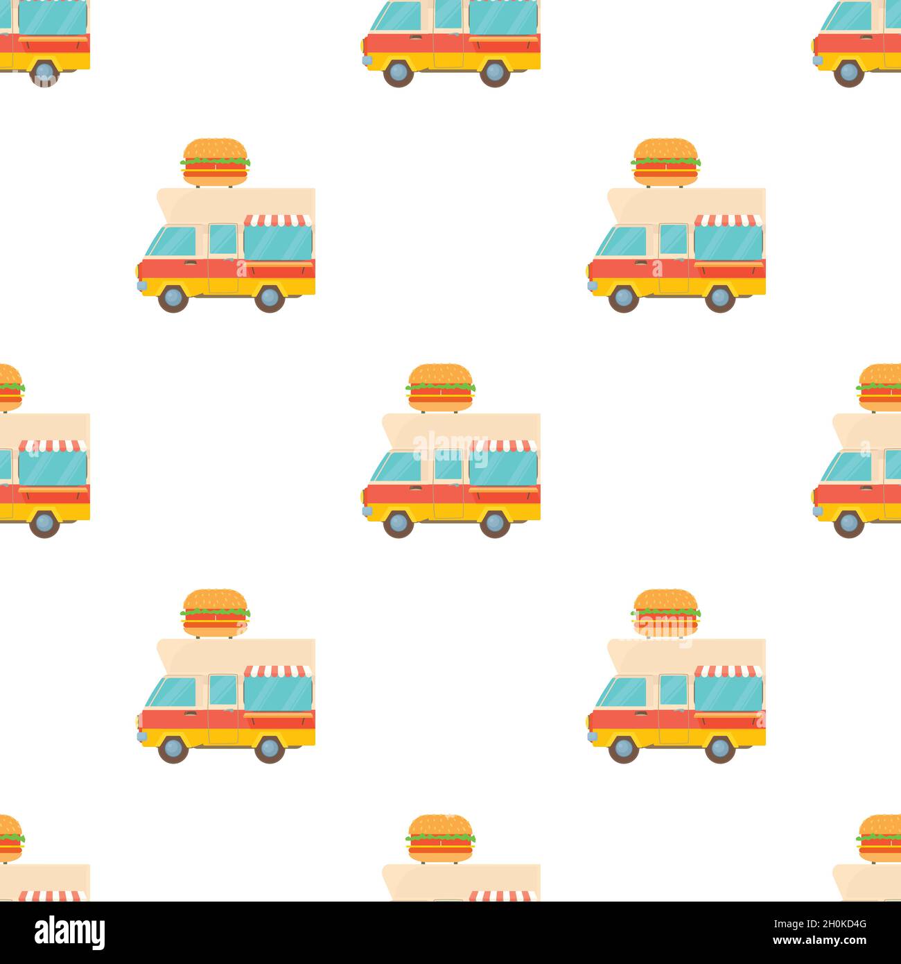 Fast food trailer with burger pattern seamless background texture ...