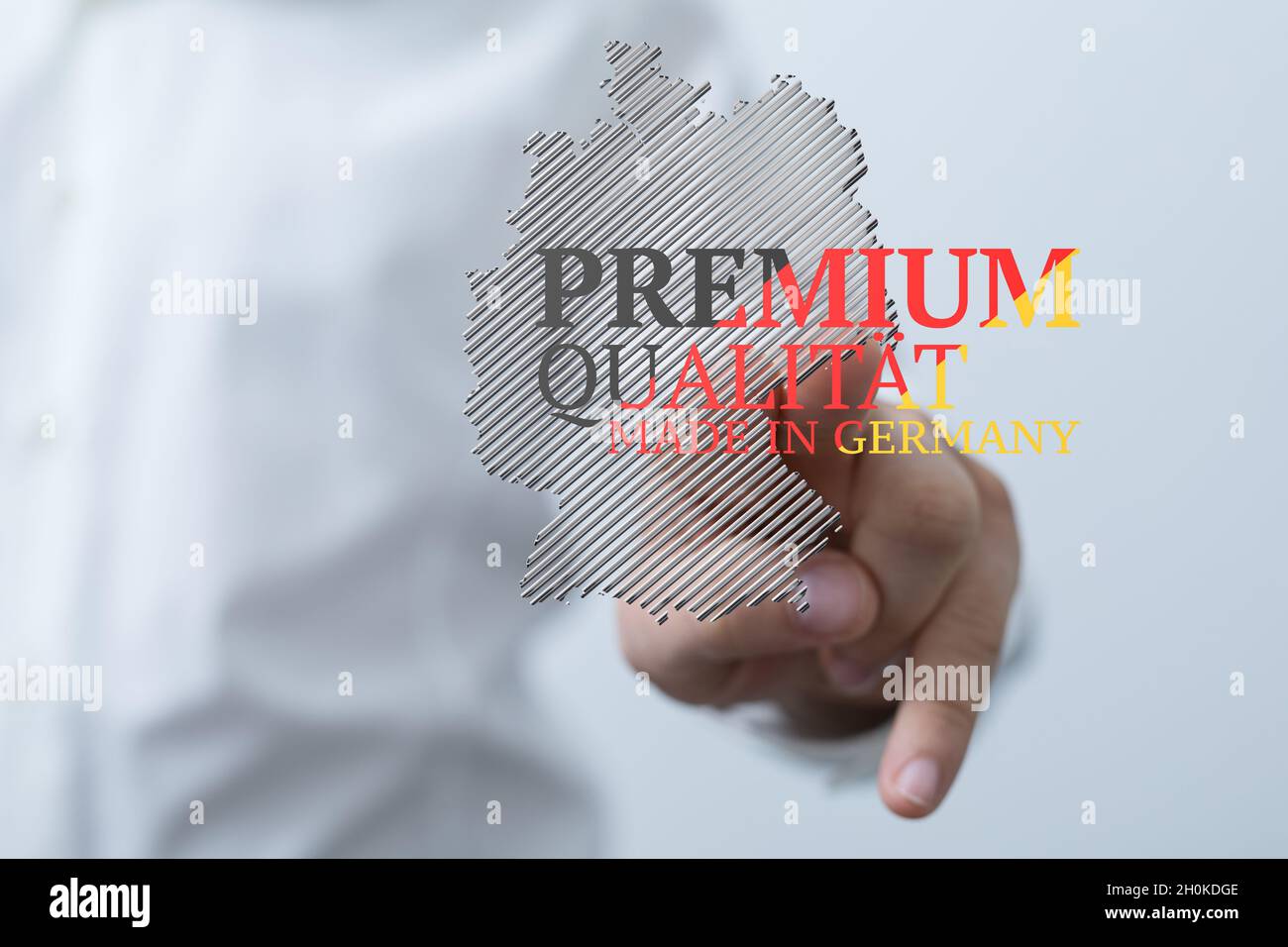 "Premium Quality, Made in Germany" written on a silhouette of the map ...