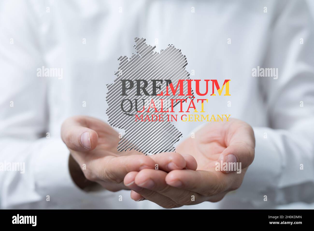 "Premium Quality, Made in Germany" written on a silhouette of the map ...