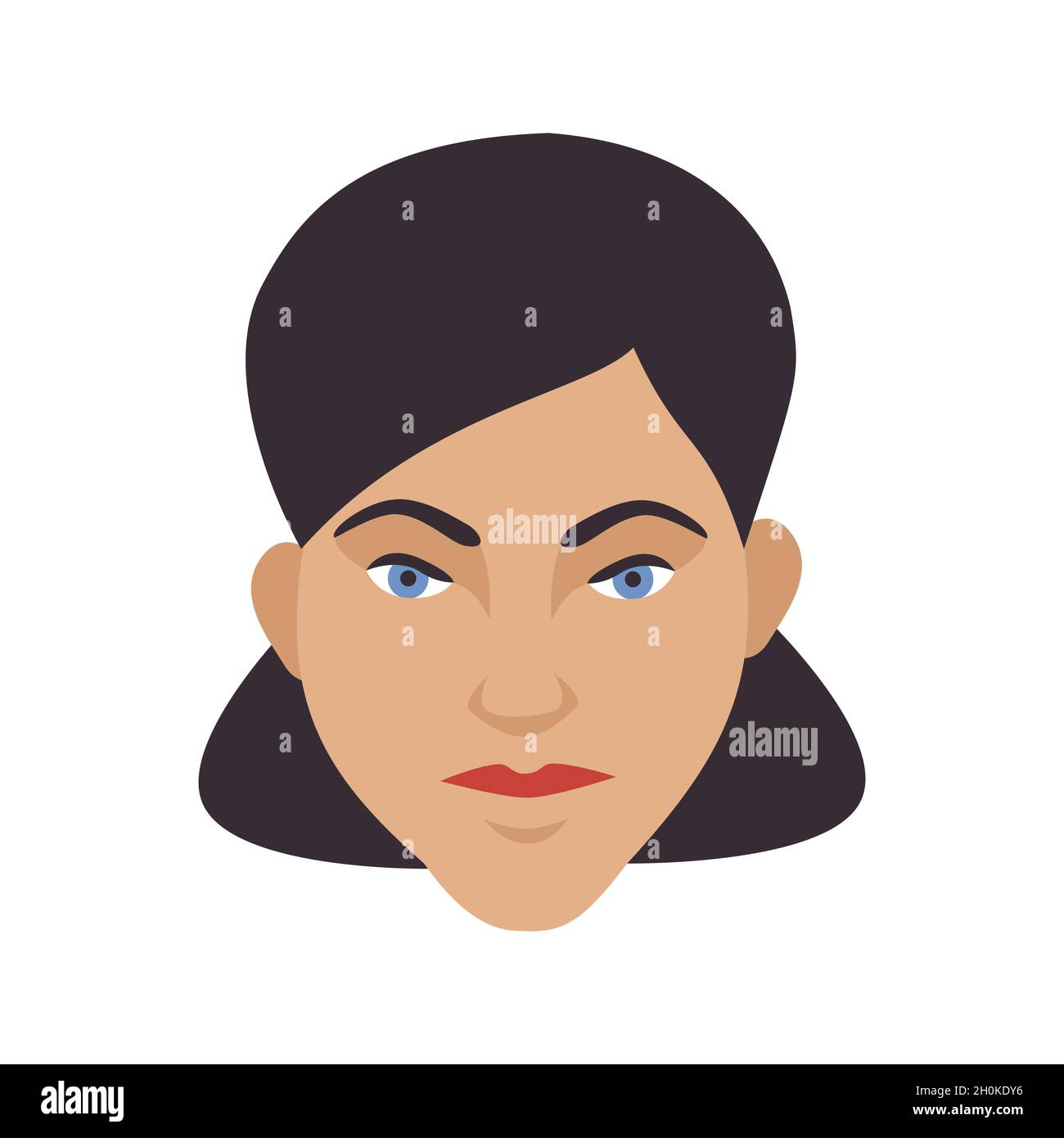 Woman dark hair head female face avatar icon simple flat style vector ...