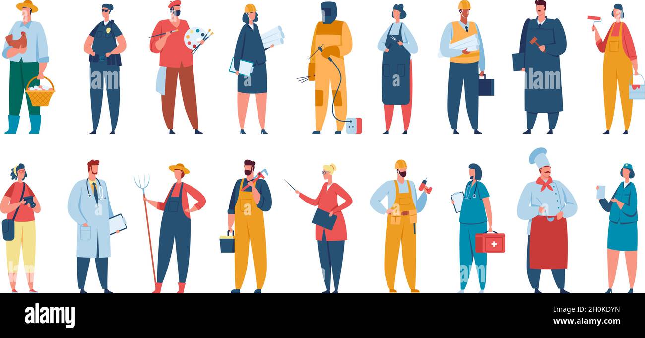 Professional workers in uniform, men and women with various occupations ...