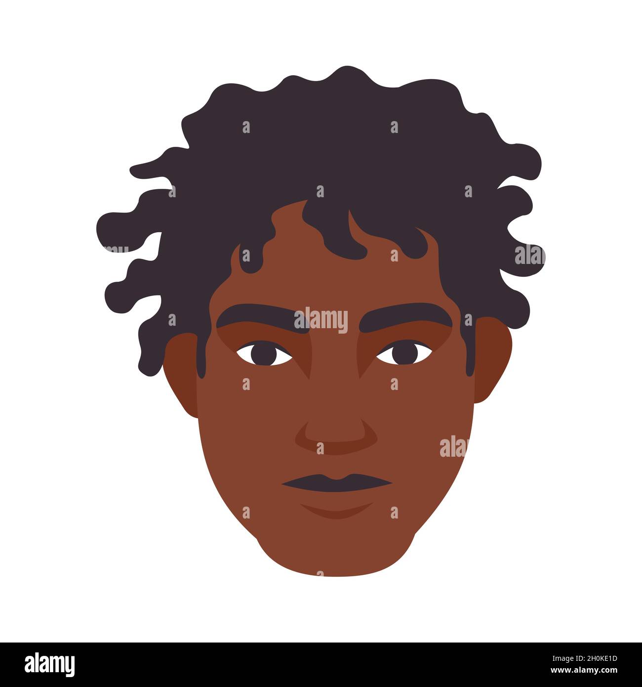 Man dark curved hair head male face avatar icon simple flat style ...