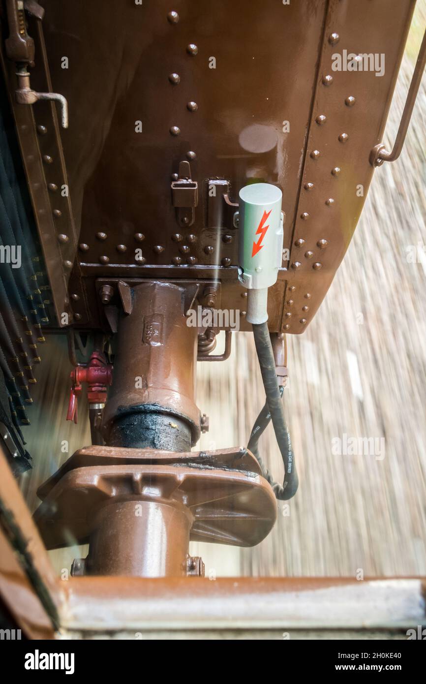 Old fashioned train vagon of a Steam locomotive in the station of ...