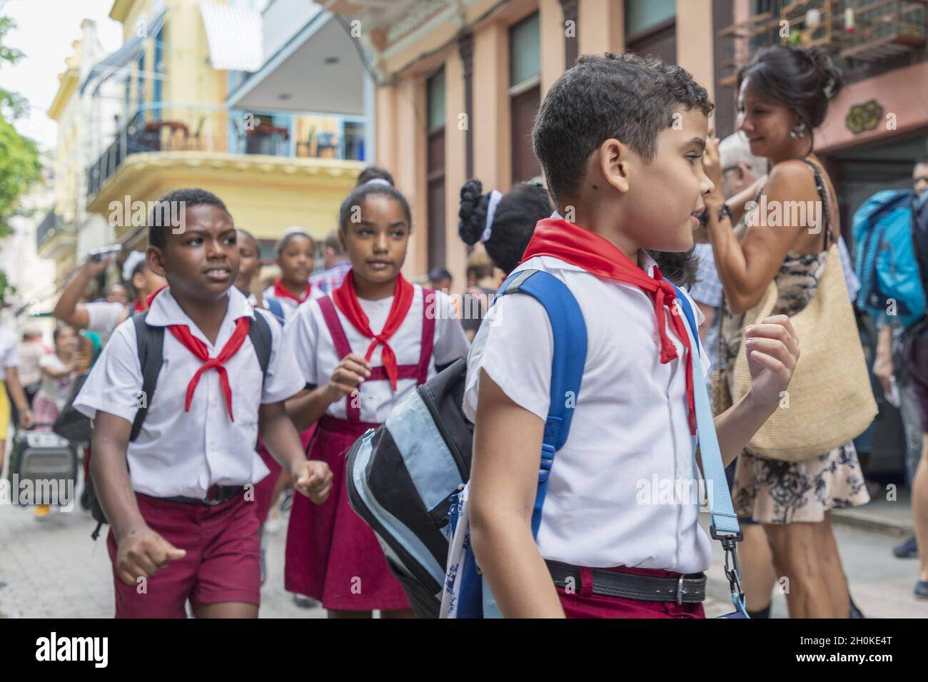 HAVANA, CUBA - Nov 21, 2019: The happy Cuban elementary school children ...