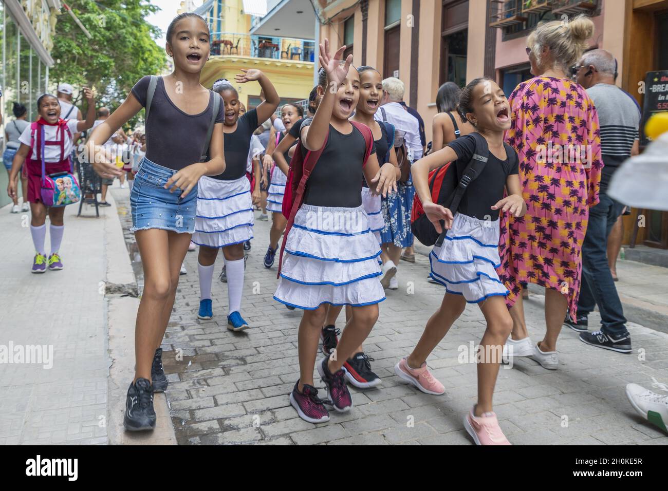 HAVANA, CUBA - Nov 21, 2019: The happy Cuban elementary school children ...