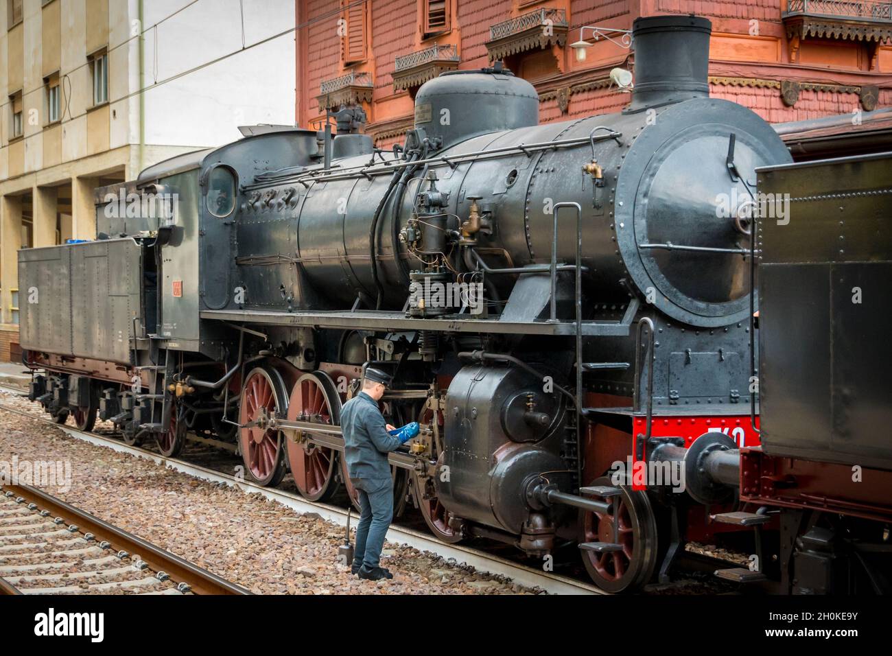 Old fashioned train vagon of a Steam locomotive in the station of ...