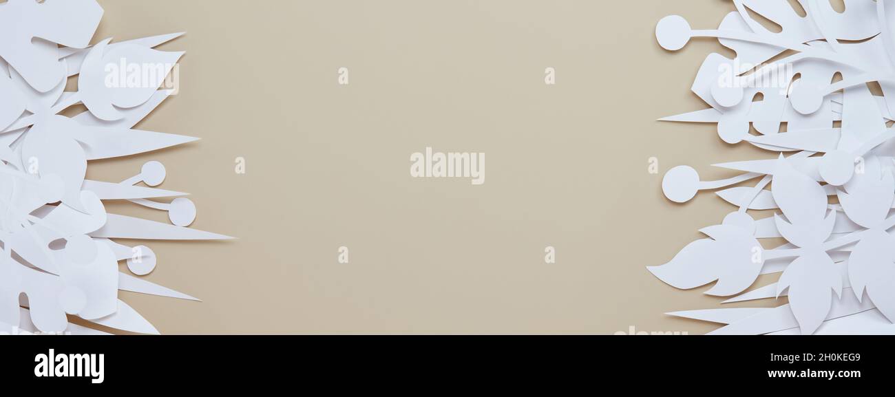 beige banner with beautiful floral white paper cut art Stock Photo - Alamy