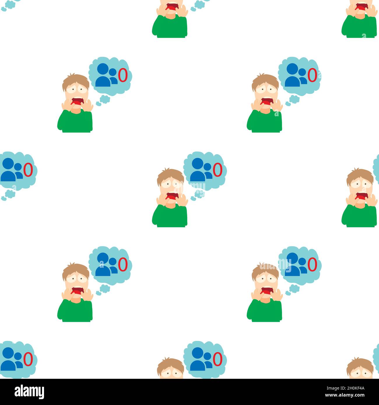 Autophobia concept. Cartoon illustration of a man suffering from the ...