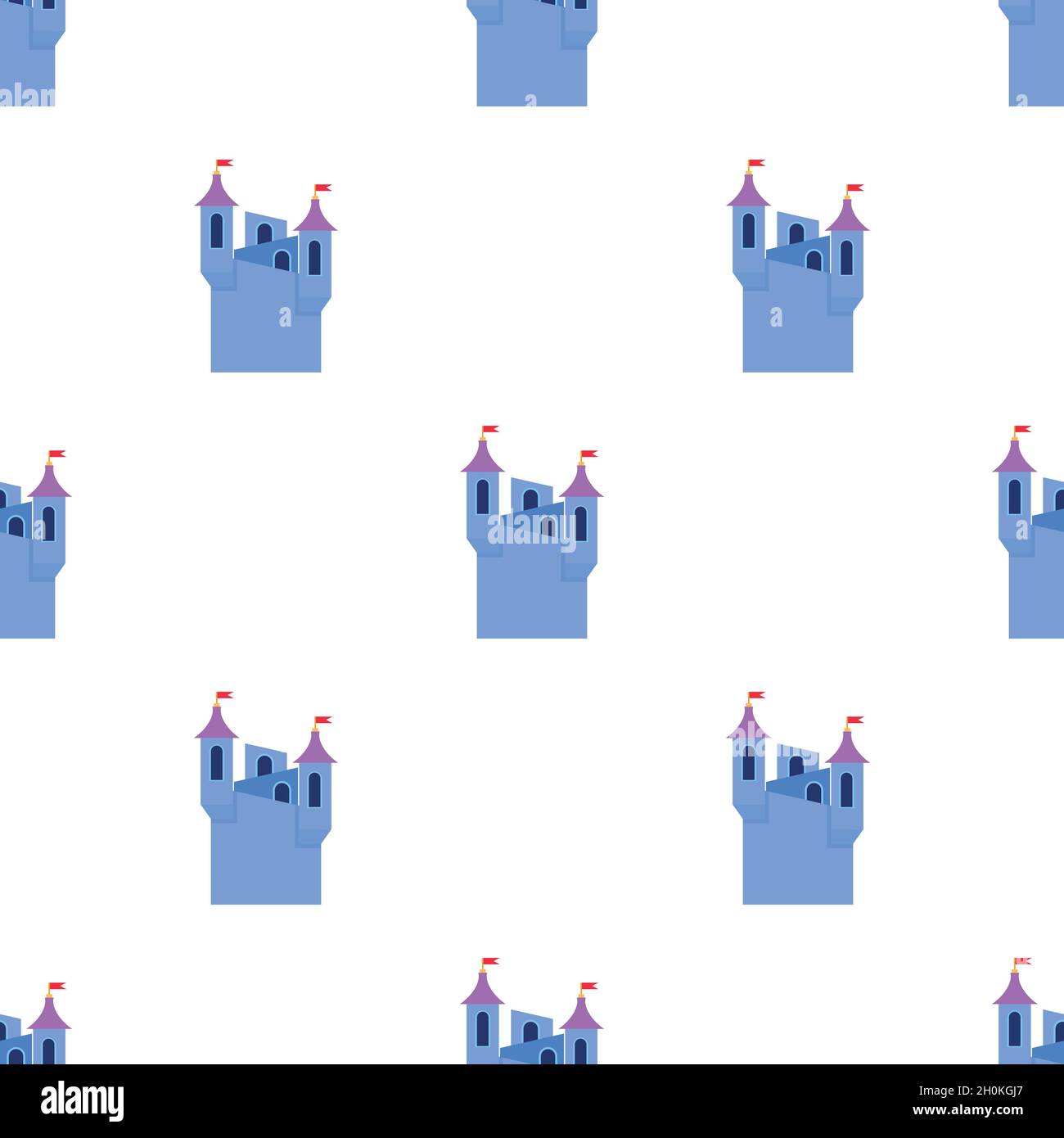 Blue castle towers with flags pattern seamless background texture ...