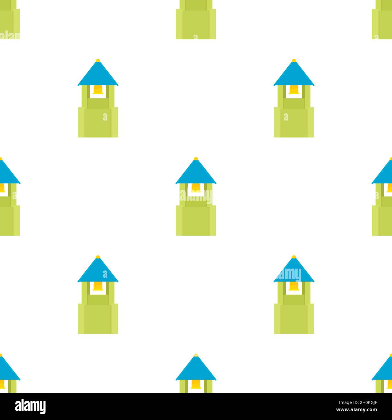 Green bell tower with blue bell roof pattern seamless background ...