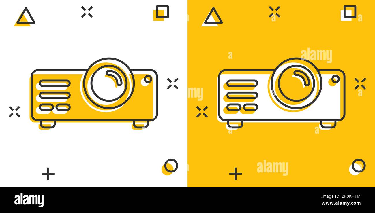 Video projector sign icon in comic style. Cinema presentation device ...