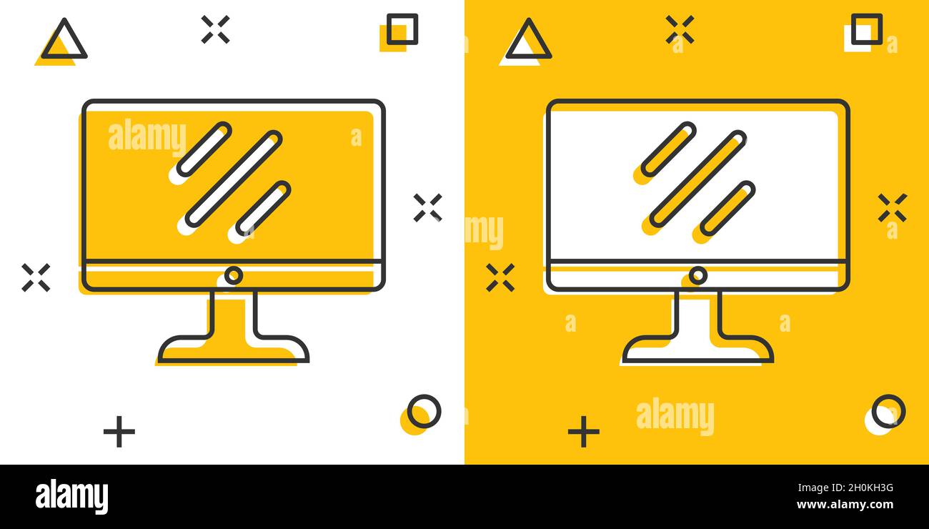 Computer monitor icon in comic style. Tv display cartoon vector ...