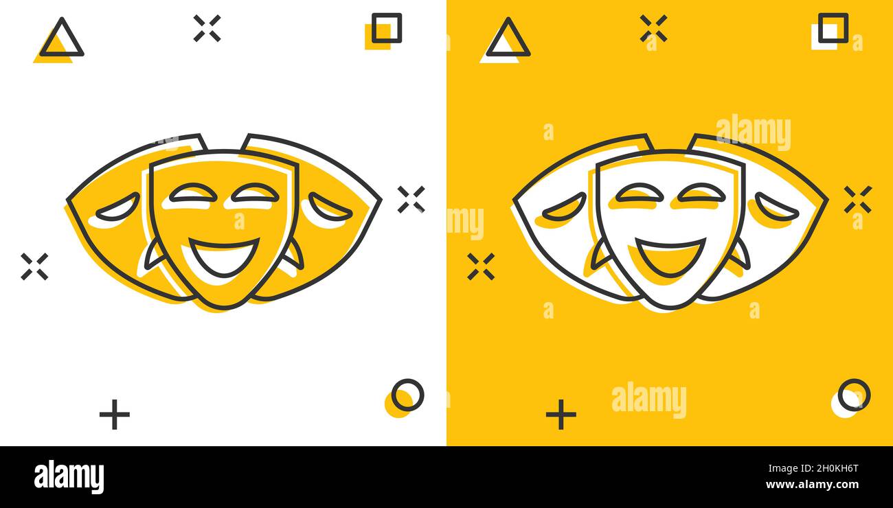 Theater mask icon in comic style. Comedy and tragedy cartoon vector ...